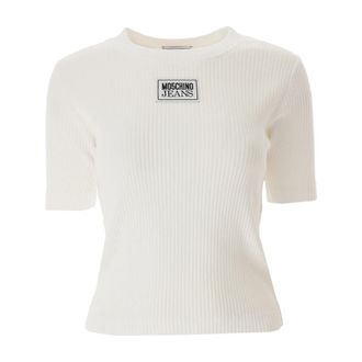 Moschino Baumwoll Logo Patch Kurzarm T-Shirt - - Tops - Damen - Wei&szlig; - S