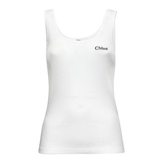 Chlo&eacute; Femme, Tops, Blanc, Taille: 38 FR D&eacute;bardeur en maille c&ocirc;tel&eacute;e avec logo brod&eacute;