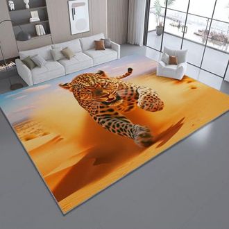 Generic Tapis De Salon Brun 160 x 230 cm avec Motif Animaux Naturels Léopard, Tapis AntidéRapant Lavable Poil Ras Moelleux pour Chambre, Salle à Manger Interi