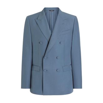 Dolce & Gabbana Homme, Vestes, Bleu, Taille: L Veste crois&eacute;e en popeline de laine