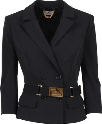 Elisabetta Franchi Femme, Vestes, Noir, Taille: 42 FR Veste Technique en Tissu Bi-&eacute;lastique