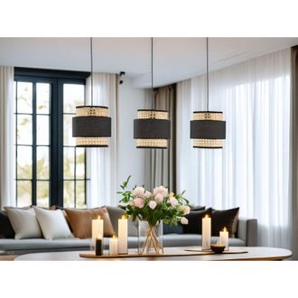 Fischer & Honsel Fischer&honsel - Pendelleuchte tape 3-flammig aus Rattan Lampenschirmen mit Stoff, Breite 74cm