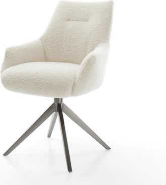 DELIFE Drehstuhl Alja-Flex mit Armlehnen Teddystoff Beige Kreuzgestell breit Graphit 360&deg; drehbar Wippfunktion Taschenfederkern, Esszimmerst&uuml;hle