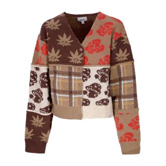HUF Nature Patchwork V-Neck Cardigan Braun - - Knitwear - Damen - Mehrfarbig - M