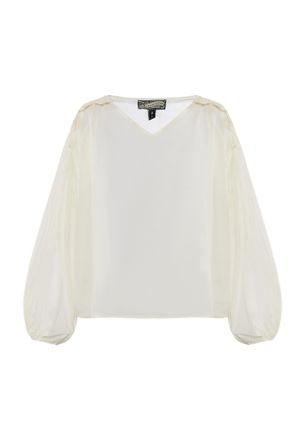 Dreimaster Vintage Damen Baumwollbluse, Wollweiss, M