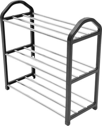 NUOBESTY Praktisches Dreistufiges Schuhregal aus Edelstahl und Kunststoff Stabiles Schuhorganizer Regal für Flur Schlafzimmer und Badezimmer Platzsparend mit G