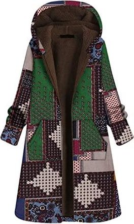 Generic Vestes pour femmes 2026 veste rembourr&eacute;e &eacute;paisse style ethnique impression coutures longues mode femmes manteaux dhiver 2022, Vert, 5XL