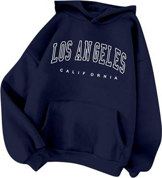 Generic Los Angeles Jolis sweats à capuche pour femme avec lettres - Vêtements vintage Preppy Hiver Automne Graphique Sportif Décontracté Doublé Polaire Léger