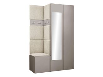 Mirjan24 Garderoben-Set Monati XXVI, Kleiderschrank mit Spiegel, Schuhschrank, 4 Doppelhaken, Kleiderhakenbrett, Gepolstertes Paneel/Wandpaneel, Flurgarderobe 