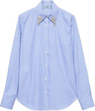 Prada Embellished Collar Striped Shirt Size S