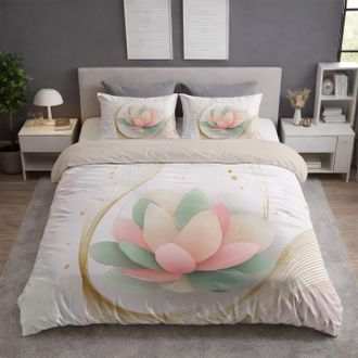 Generic Bettw&auml;sche 135 x 200 cm Bettw&auml;sche Set Bettbezug Set Weich Microfaser Bettbez&uuml;ge weich & b&uuml;gelfrei Minimalistisch Pflanzen Lotusblume Mikrofaser Mit R