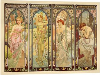 Posterlounge Die Vier Tageszeiten Acrylglasbild von Alfons Mucha 80 x 60 cm Wandbilder Wanddeko