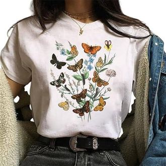 Keephen Vibrant Papillon T-Shirt Femmes Belle Color&eacute; Papillon Impression 3D Manches Courtes Blouse Casual Col Rond Tee Tops