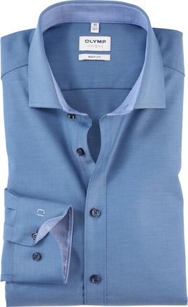 Olymp Herren Businesshemd Langarm Level Five - Body Fit, Einfarbig, Royal Kent Kragen - Stretchkomfort Hemd Herren Langarm - Blau 15-39