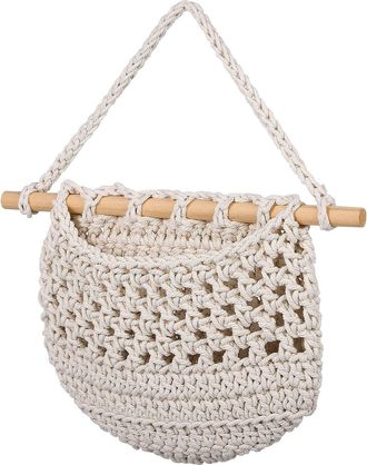 BESPORTBLE 2 St&uuml;ck Boho Makramee Obstkorb H&auml;ngekorb aus Baumwolle mit Quasten Handgewebt Platzsparend f&uuml;r K&uuml;che und Wandobstaufbewahrung