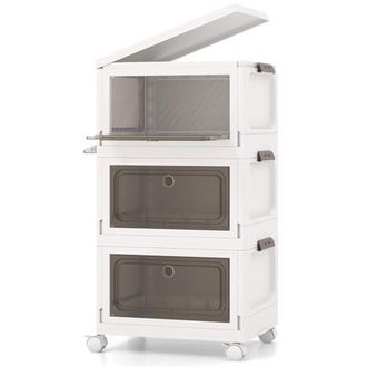 Giantex Conteneur de rangement empilable 3 niveaux, bo&icirc;tes en plastique avec couvercles et portes, 4 roues, design pliable, organisateur pour salon, chambre (