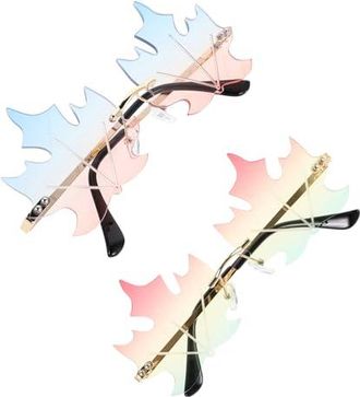 Supvox Lot de 2 Lunettes de Soleil sans Monture Unisexes Motif Feuille D&Eacute;rable - Verres Color&eacute;s - Accessoires L&eacute;gers pour Soir&eacute;es Festivals et Streetwear