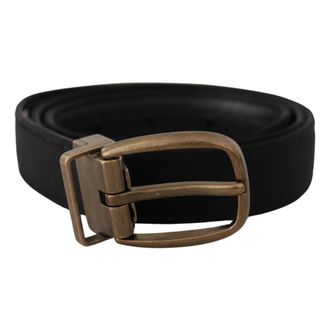 Dolce & Gabbana Schwarzer Grosgrain-Leder-G&uuml;rtel mit Bronze-Metall - - Accessories - Herren - Schwarzk - ONE SIZE