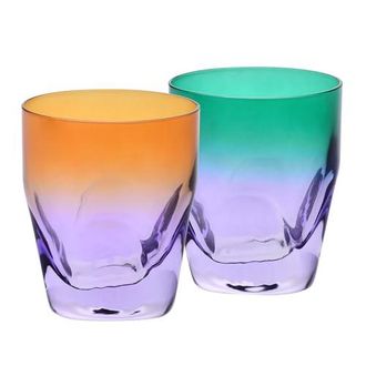 Krosno Verres &agrave; Whisky 260 ml, Lot de 2 - Collection Aurora - Peints &agrave; la main - Cristal sans plomb - Pour Bourbon, Rhum et Cocktails - Cadeau - Orange et Vi