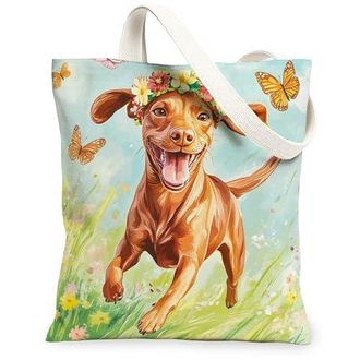 Generic Spring Vizsla Sac fourre-tout en toile pour le shopping 33 x 38 cm, motif papillons amusants, sac d&eacute;picerie r&eacute;utilisable pour femme, peinture danimaux