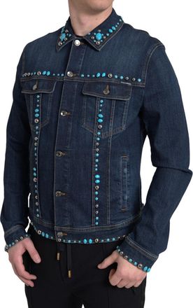 Dolce & Gabbana Turquoise Stone-Studded Denim Jacket - Blue