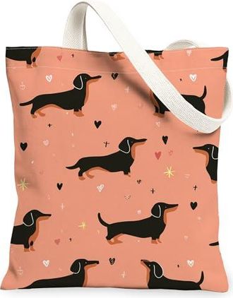Generic Sacs fourre-tout en toile avec motif chien mignon, motif animal ludique, sacs d&eacute;picerie, sacs d&eacute;picerie r&eacute;utilisables, l&eacute;gers et lavables en toile ave
