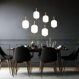 Globo Lighting H&auml;ngelampe h&ouml;henverstellbar Pendelleuchte led Esstischleuchte Glas opal Wohnzimmerlampe 6 flammig, messingfarben, 40W 2176lm warmwei&szlig;, LxH 80,5 x 220