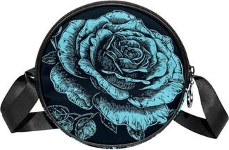 Generic Sac &agrave; bandouli&egrave;re Circle pour femme, petit sac &agrave; bandouli&egrave;re bleu noir rose avec fermeture &eacute;clair, bretelles r&eacute;glables, sac &agrave; main rond d&eacute;contract&eacute; po