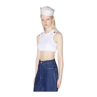 Jean Paul Gaultier Femme, Tops, Blanc, Taille: 38 FR Débardeur Blanc à Double Épaisseur avec Boucles