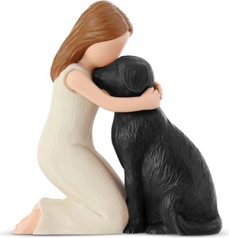 Carracci Love My Black Dog Figurines Statues, Girl Black Dog Angel Friendship Remembrance Gifts for Dog Mom, Sculpted Handbemalte Figuren für Hundeliebhaber