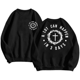 Generic A Lot Can Happen In 3 Days Thorn Crown Jumper Homme Pull Christian Oversize Unisexe Sweatshirt avec poches Imprim&eacute; Lettres Religieuses Manches Longues