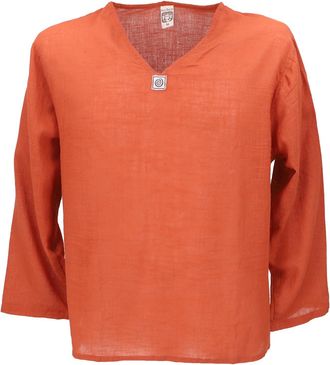 Guru Shop Yoga Hemd, Alternatives Baumwollhemd, Leichtes Freizeithemd, Langarm Schlupfhemd - Rostorange, Herren, Baumwolle, Size:XXL