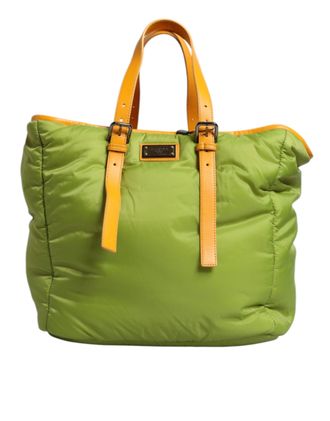 Dolce & Gabbana Womens Green Nylon Padded Logo Plaque Tote Crossbody Bag Pu Leather