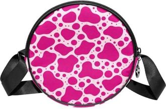 Generic Sac &agrave; bandouli&egrave;re Circle pour femme, petit sac &agrave; bandouli&egrave;re rose imprim&eacute; vache avec fermeture &eacute;clair, bretelles r&eacute;glables, sac &agrave; main rond d&eacute;contract