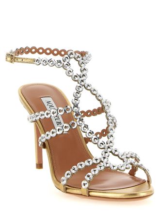 Aquazzura Womens Mooncrush Sandal Gold Lamb Leather Heels