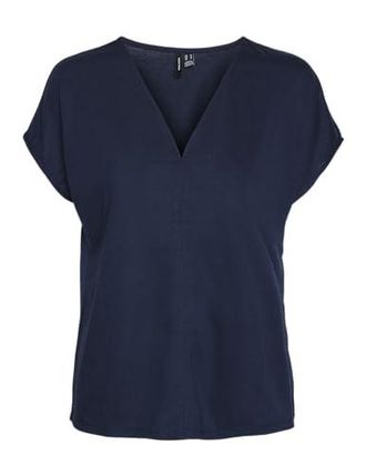 Vero Moda Vmjoy Linnen SS Col V Topjrs Noos Débardeur, Blazer Bleu Marine, M Femme