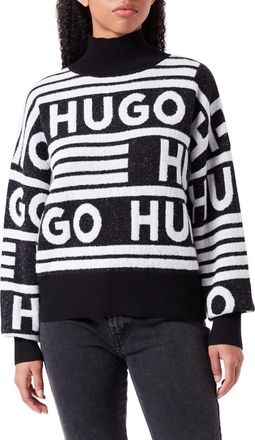 HUGO BOSS Damen Sismina Oversized Pullover mit Stehkragen und Jacquard-Logos Schwarz S