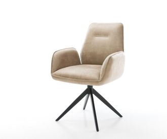 DELIFE Drehstuhl Zoa-Flex Mikrofaser Beige Vintage Kreuzgestell breit Schwarz 360&deg; drehbar Wippfunktion Taschenfederkern, Esszimmerst&uuml;hle