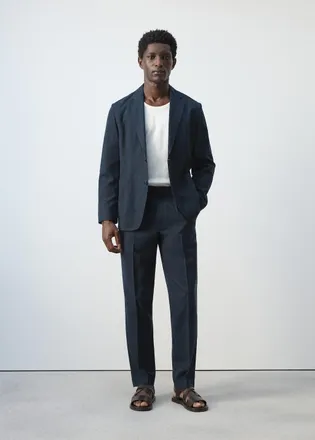 Mango Blazer de costume slim-fit lin et lyocell bleu marine - Homme - 46 - MANGO MAN