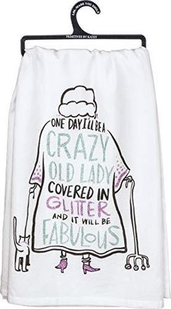 Primitives By Kathy LOL Made You Smile Geschirrtuch, Crazy Old Lady Covered in Glitter, 28 x 28-Inches
