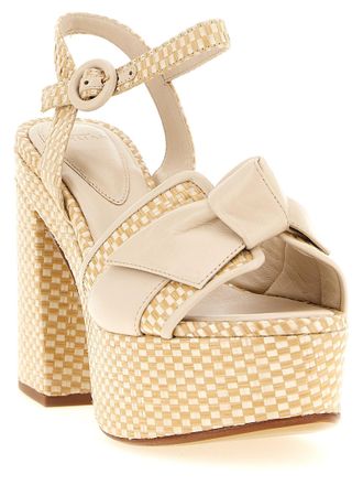 Alexandre Birman Womens Woven Leather Platform Sandal Beige Cowhide Heels