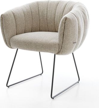 DELIFE Esszimmerstuhl Jada-Flex Webstoff Soft Beige Kufengestell Schwarz Taschenfederkern, Esszimmerst&uuml;hle