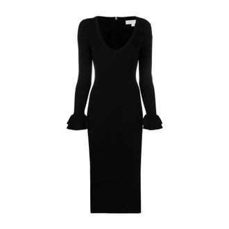 Michael Kors Femme, Robes, Noir, Taille: 36 FR Robe &agrave; Volants et Manches C&ocirc;tel&eacute;es en Viscose M&eacute;lang&eacute;e