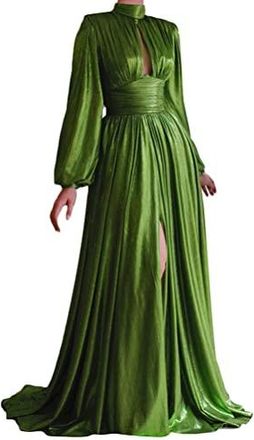 ORANDESIGNE Robe de Soirée Longue Femme Fente Latérale Velours Manches Longues Lâche Plaine Col en V Profond Maxi Robes Une épaule Robes Longues Cocktail Soirée C