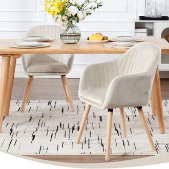 Woltu Woltu - Lot de 2 Chaises de salle &agrave; manger en velours - Chaise pour cuisine salon caf&eacute; - Pieds en bois massif - Cr&egrave;me