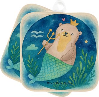 Mr. & Mrs. Panda Topfhandschuhe Wassermann Astrologie Design - Geschenk, Topflappen, Topflappenset, Sternzeichen, topfhalter, Topfuntersetzer, Set, Geburtstagsgeschenk