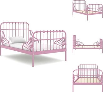 vidaXL Ausziehbett Rosa Metall 80x130/200 cm - Metallbett - Rosa Bett - Ausziehbett - Doppelbett - Einzelbett