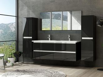 Home Line Badm&ouml;bel Set mit Schubladen Glas ablage (Marcel Schwarz, 120 cm Doppelbecken 2X Hochschrank)