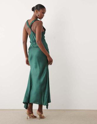 Asos Premium Maxikleid aus Modal-Satin mit tiefem Ausschnitt in Petrol-Blau