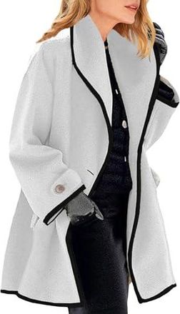 Generic Mid Length Winter Coats for Women Winter Stand Collar Single Breasted Trench Coat Casual Peacoat Outerwear White 3X Large